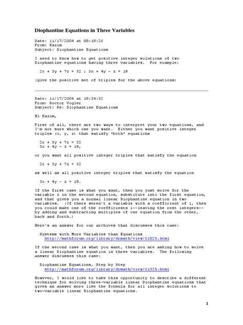 Diophantine Equations In Three Variables Pdf Equations Discrete Mathematics