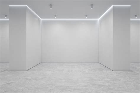 벽에 모형이 있는 현대적인 가벼운 콘크리트 갤러리 인테리어 예술과 전시 개념 3d 렌더링 0명에 대한 스톡 사진 및 기타 이미지