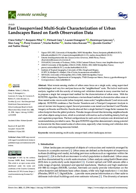 Pdf Fast Unsupervised Multi Scale Characterization Of Urban Landscapes Based On Earth
