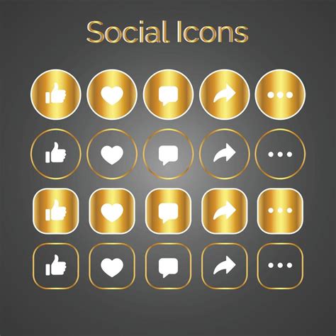 Golden Theme Set Of Generic Social Media User Interface Icons Like