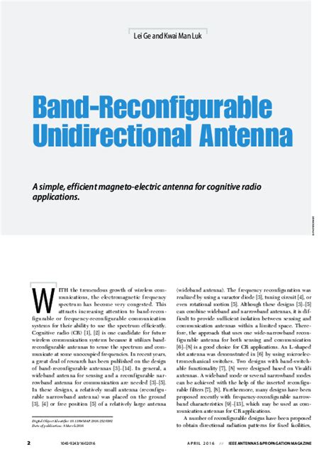 Pdf Band Reconfigurable Unidirectional Antenna A Simple Efficient Magneto Electric Antenna