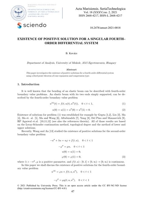 (PDF) Existence of Positive Solution for a Singular Fourth–Order ...