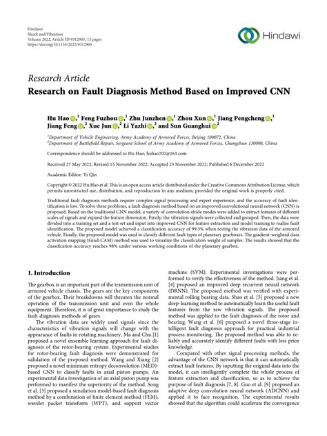 PDF Research On Fault Diagnosis Method Based On Improved CNN