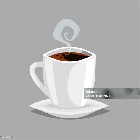 아메리카 노 에스프레소 커피 컵 플레이트와 증기입니다 최신 유행 디자인 스타일 커피 벡터 일러스트 레이 션 만화 회색 배경에
