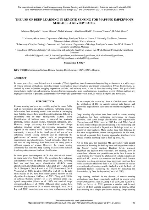 Pdf The Use Of Deep Learning In Remote Sensing For Mapping Impervious Surface A Review Paper