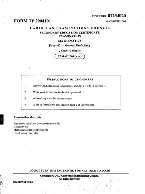 Csec Mathematics June 2004 P2 Download Free Pdf Mathematics