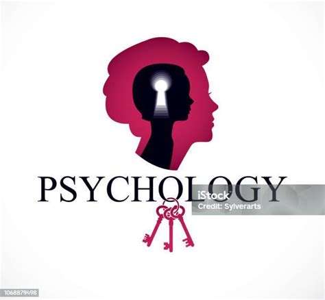 여자 머리 프로필 및 열쇠 구멍 내측 어린이 인간의 개성과 심 령 문제 개념을 키 안에 작은 아이 여자로 만든 심리학 벡터 기호 치료 및 분석 개념입니다 감정에 대한 스톡