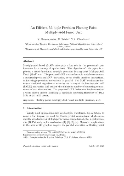 Pdf An Efficient Multiple Precision Floating Point Multiply Add Fused
