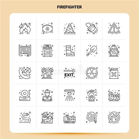 Outline 25 Firefighter Icon Set Vector Line Style Design Black Icons Set Linear Pictogram Pack