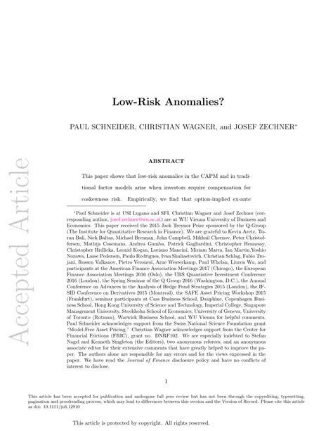 Pdf Low‐risk Anomalies