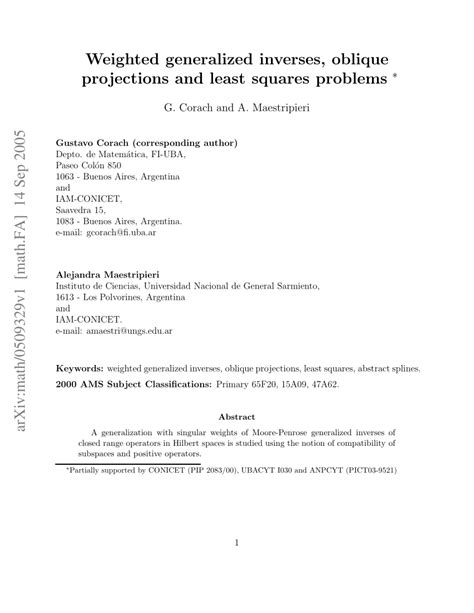 Pdf Weighted Generalized Inverses Oblique Projections And Least