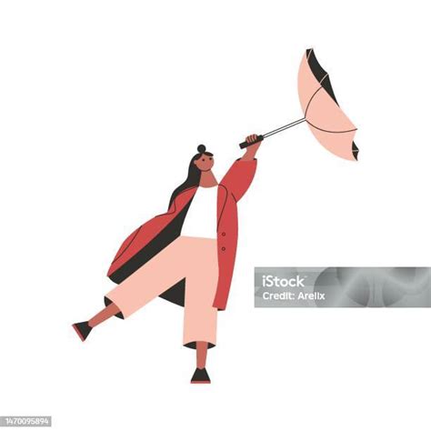 우산을 든 여자 파라솔을 들고 있는 만화 여성 캐릭터 봄 가을 바람이 부는 장마철 벡터 그림 가을에 대한 스톡 벡터 아트 및 기타 이미지 Istock