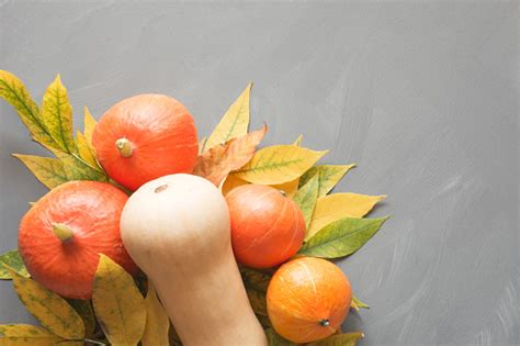 오렌지 호박이을 노란 회색 나무 테이블에 나뭇잎과 수확 가 정 최고의 볼 수 있습니다 0명에 대한 스톡 사진 및 기타 이미지 0명 10월 11월 Istock