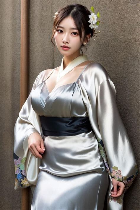 AI가 그린 기모노스타일의 실크 드레스 여자 그림 실크 드레스 여자 패션 전통 드레스