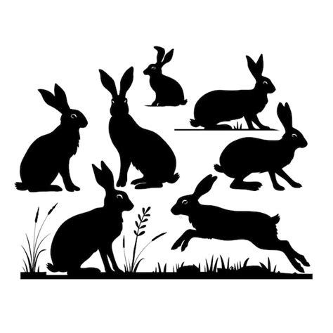 Premium Vector Black Hare Silhouette Vector Set Illustration Flat Designs