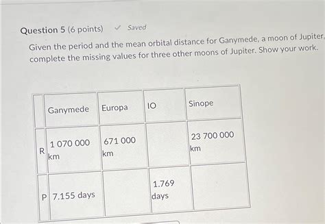 solved question 5 6 ﻿points savedgiven the period and the