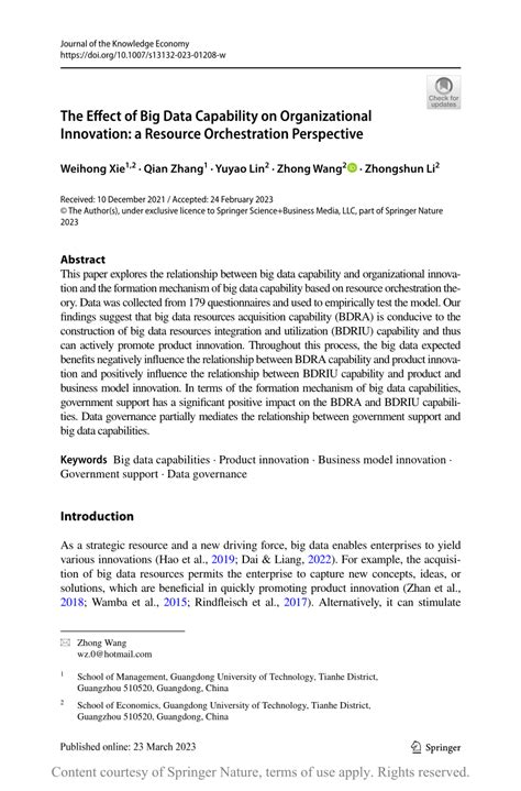 The Effect Of Big Data Capability On Organizational Innovation A
