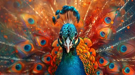 Premium Photo Colorful Feathered Peacock Portrayed In Abstract Form