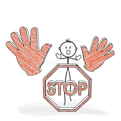 Stick Figure Cartoon Stickman With A Stop Sign Icon Stock Illustration Illustration Of