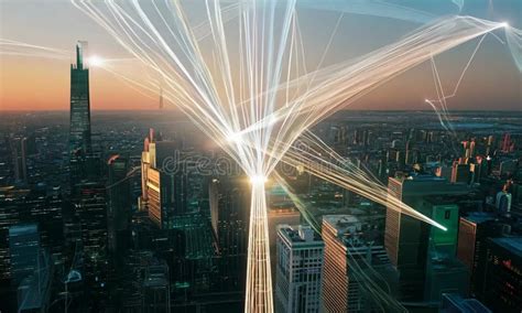 Glowing Cityscape With Abstract Light Trails Representing Connectivity Stock Video Video Of