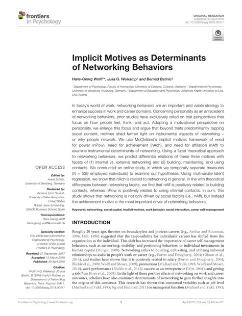 Pdf Implicit Motives As Determinants Of Networking Behaviors