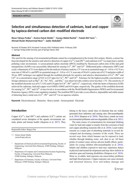 Selective And Simultaneous Detection Of Cadmium Lead And Copper By