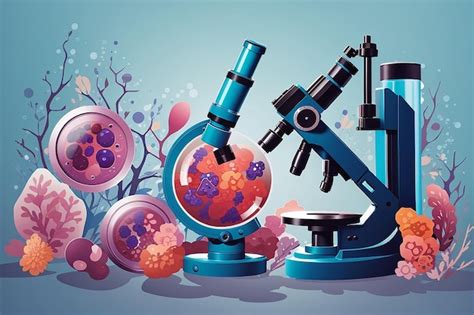Premium Photo Microscope With Set Microorganisms Of Covid 19 Analysis