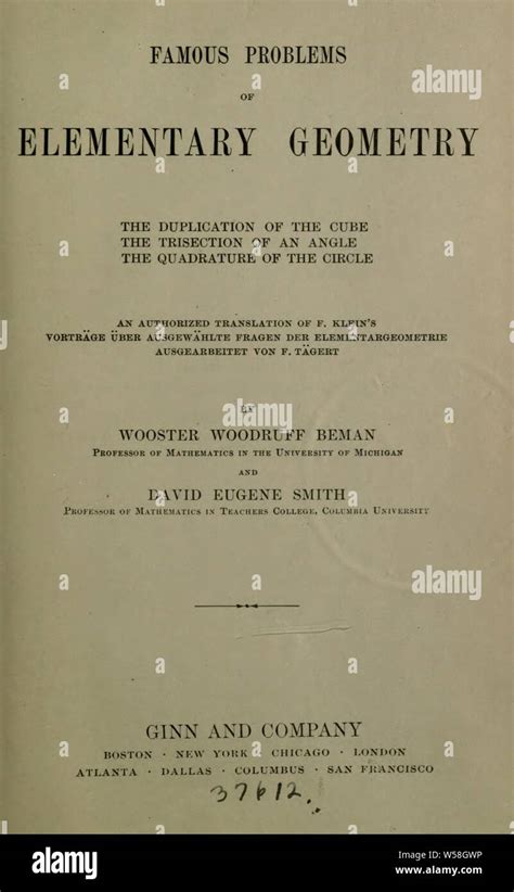 Famous Problems Of Elementary Geometry The Duplication Of The Cube The Trisection Of An Angle