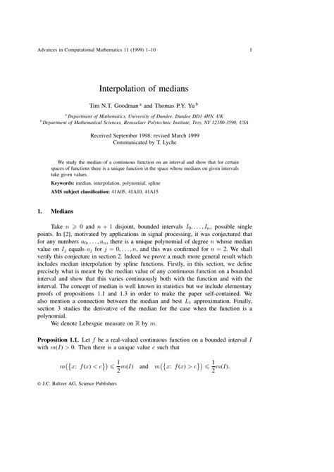 Pdf Interpolation Of Medians