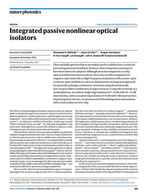 Integrated Passive Nonlinear Optical Isolators Pdf Laser Resonance