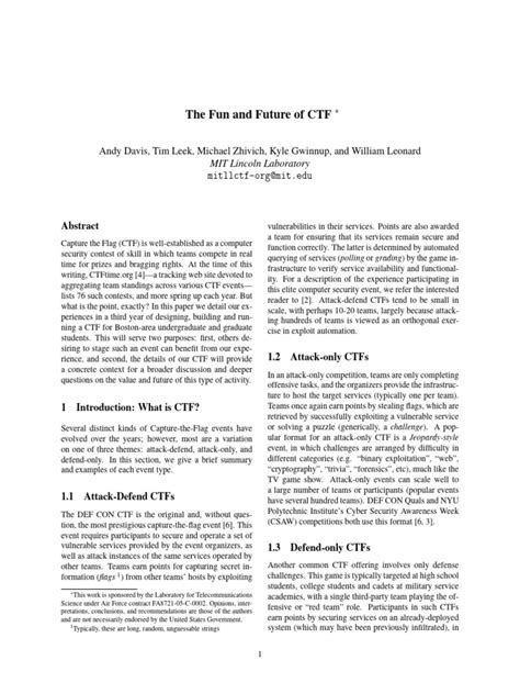 The Fun And Future Of Ctf Andy Davis Tim Leek Michael Zhivich Kyle