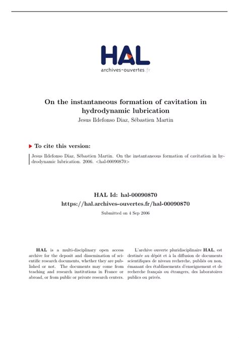 On The Instantaneous Formation Of Cavitation In Hydrodynamic