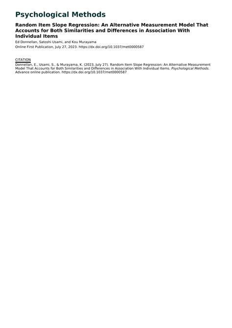Pdf Random Item Slope Regression An Alternative Measurement Model That Accounts For Both