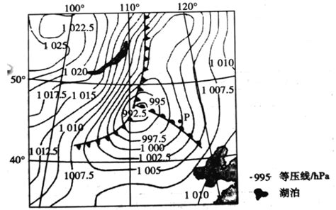 [题目]阅读图文资料 完成下列要求 下图为春季t时刻亚洲部分地区的海平面气压分布图 1 指出控制图示区域的两个气压系统及位置关系 2 预测p点将要发生的天气变化 3 说明该区域春季天气