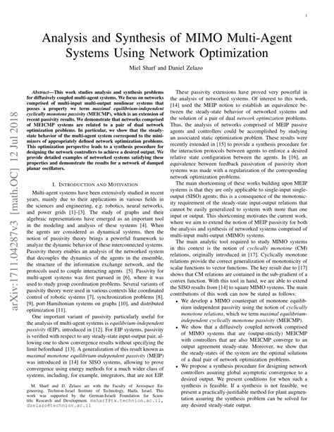 Pdf Analysis And Synthesis Of Mimo Multi Agent Systems Using Network