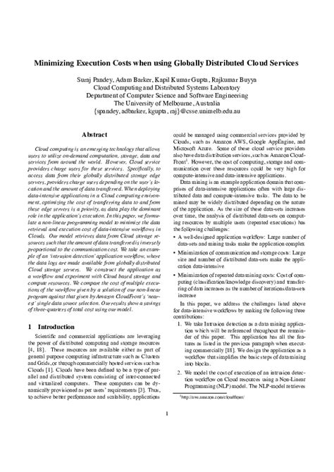 Pdf Minimizing Execution Costs When Using Globally Distributed Cloud Services