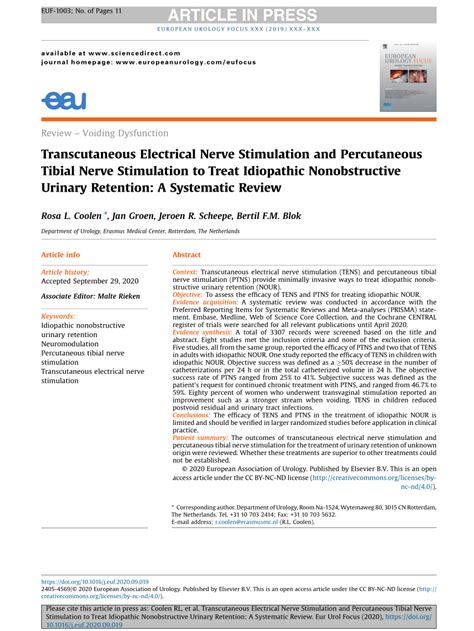 Pdf Transcutaneous Electrical Nerve Stimulation And Percutaneous Tibial Nerve Stimulation To
