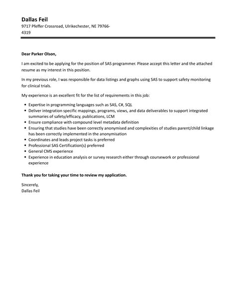 Sas Programmer Cover Letter Velvet Jobs