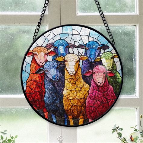 Coworker Christmas T Sheep Christmas Stained Glass Hanging