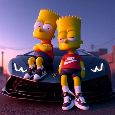 Bart Leaning Against Lamborghini Karikatür