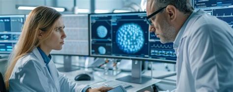 Premium Photo Scientists Analyzing Data On Multiple Computer Screens