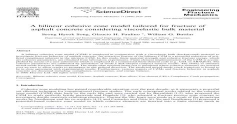 Pdf A Bilinear Cohesive Zone Model Tailored For Fracture Of Journal
