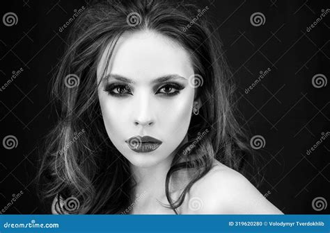 Elegant Woman With Red Lips And Smokey Eyes Makeup Closeup Face With