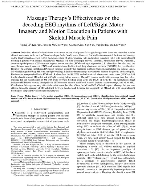 Pdf Massage Therapys Effectiveness On The Decoding Eeg Rhythms Of Leftright Motor Imagery