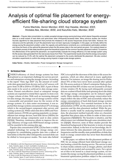 PDF Analysis Of Optimal File Placement For Energy Efficient File Sharing Cloud Storage System