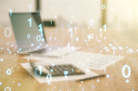 Premium Photo Abstract Virtual Binary Code Hologram On Blurry