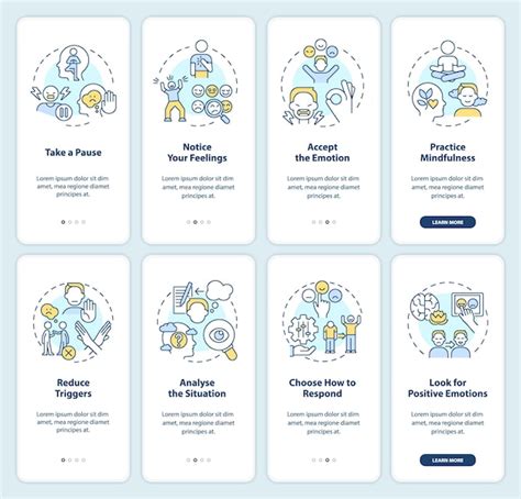 Premium Vector Emotional Regulation Onboarding Mobile App Screen Set