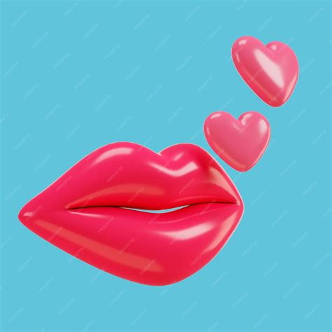 하트 아이콘이 있는 입술의 3d 렌더링 무료 Psd 파일