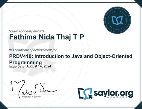 Fathima Nida Thaj T P On Linkedin Java Programming Objectoriented Sayloracademy Learning