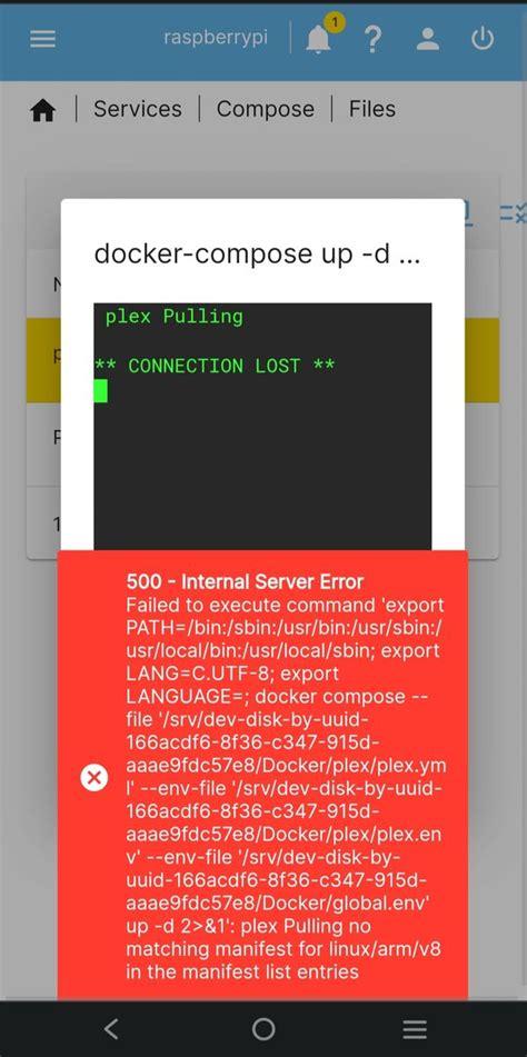 plex compose file showing error while pulling docker openmediavault